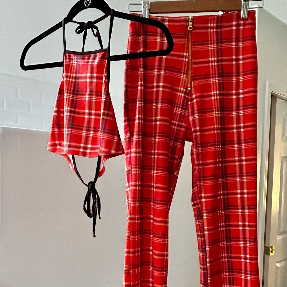 Stunning Orange, White, Brown Plaid Halter Top And Ma… - Gem